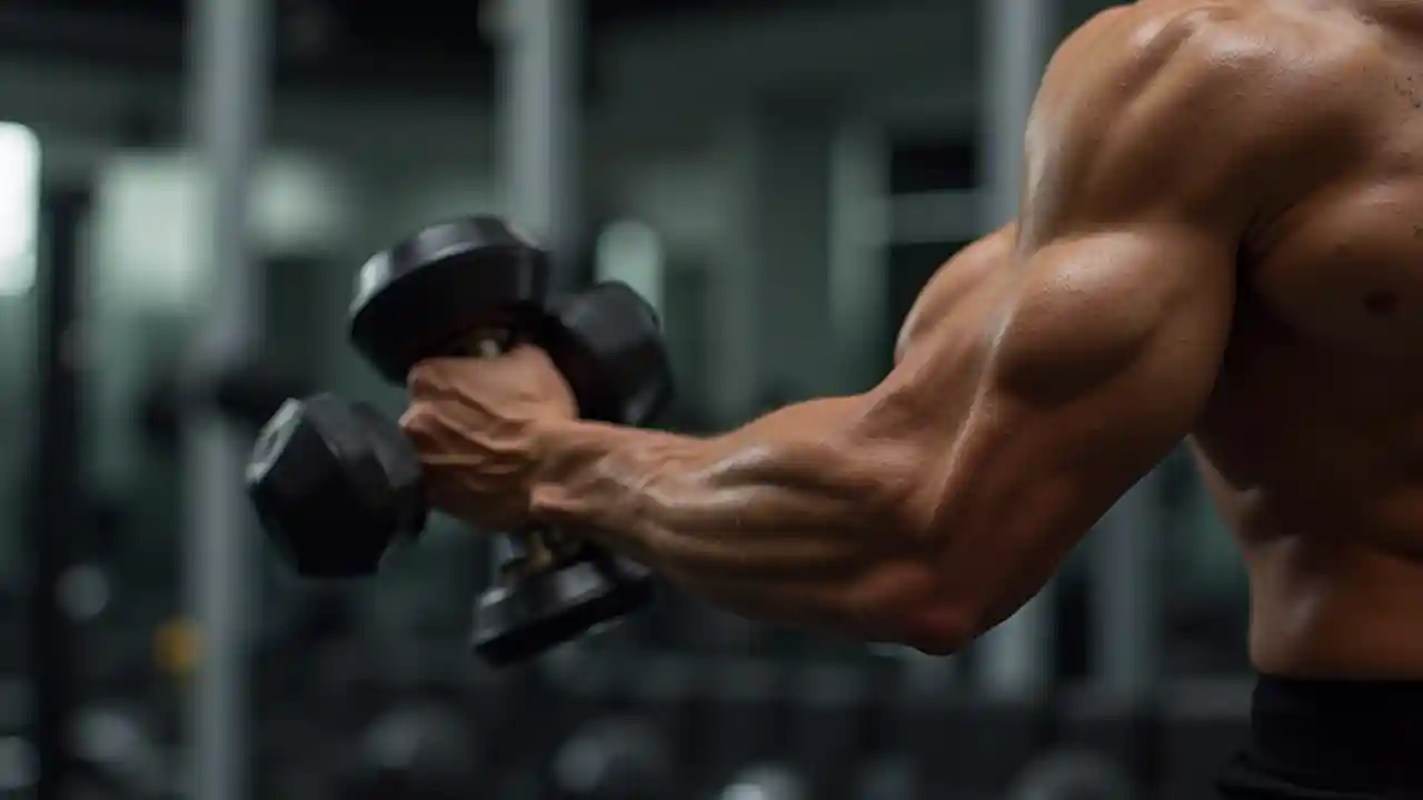Strength Training: Close-Up of a Muscular Arm Curling
