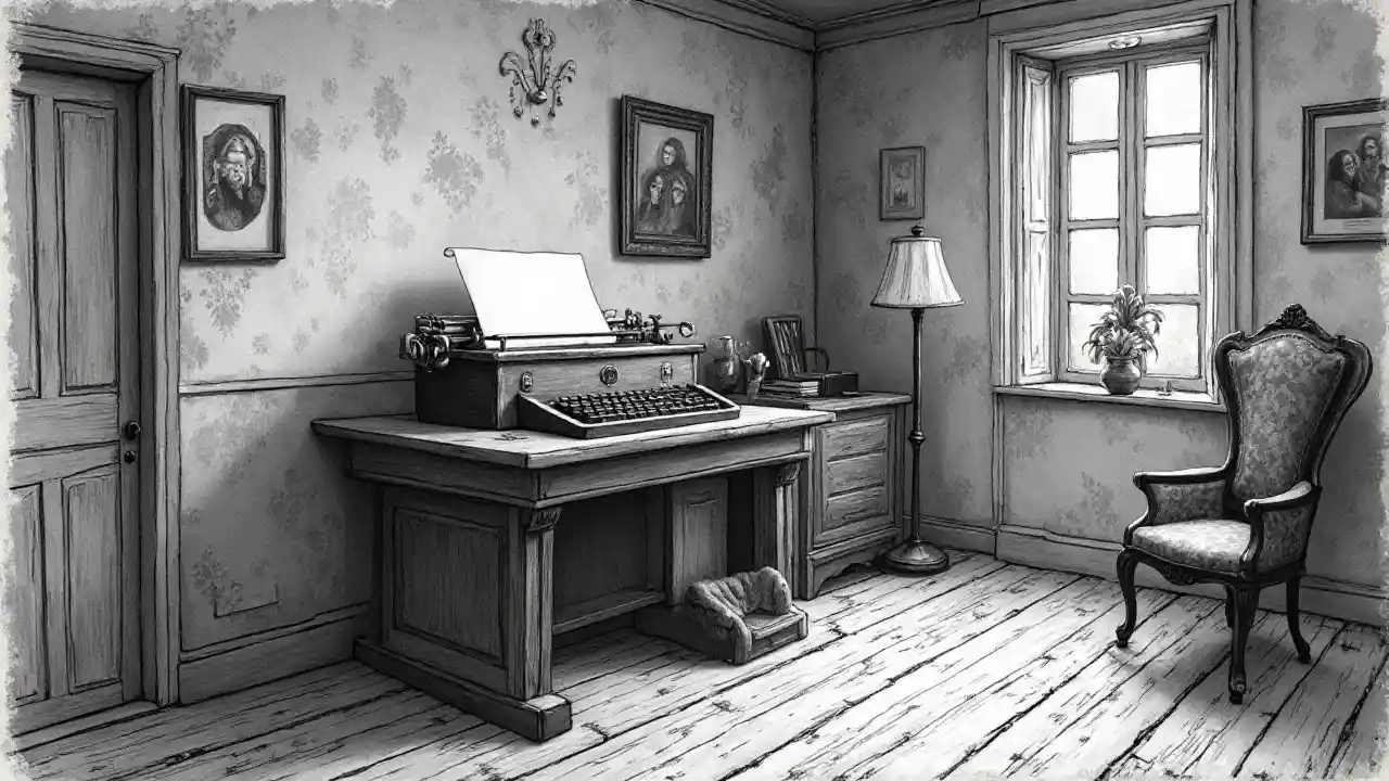 A Haunted Typewriter in an Antique Room Illustration