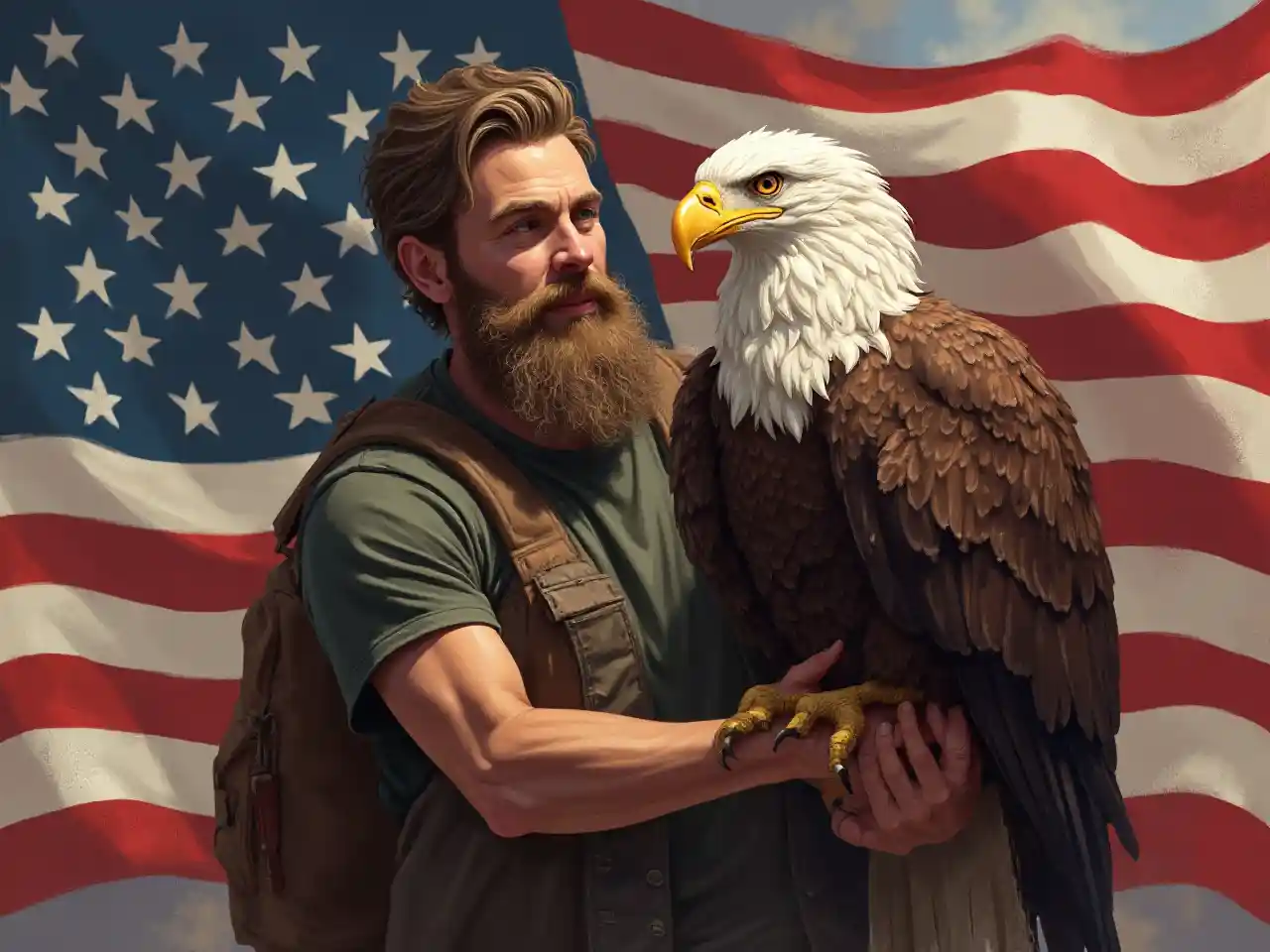 A Man with a Beard and a Bald Eagle Painting