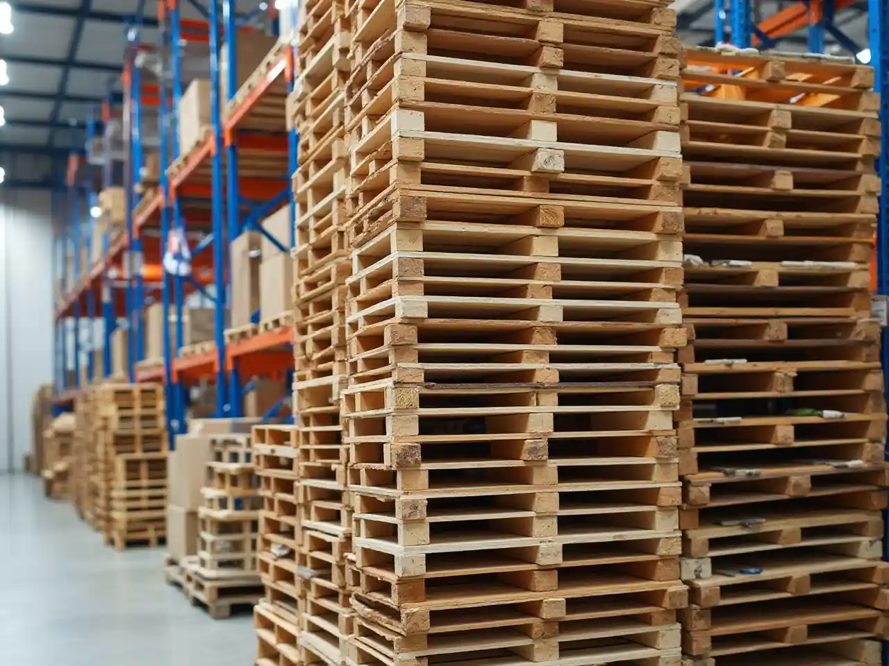 A Colorful Display of Wooden Pallets in Warehouse