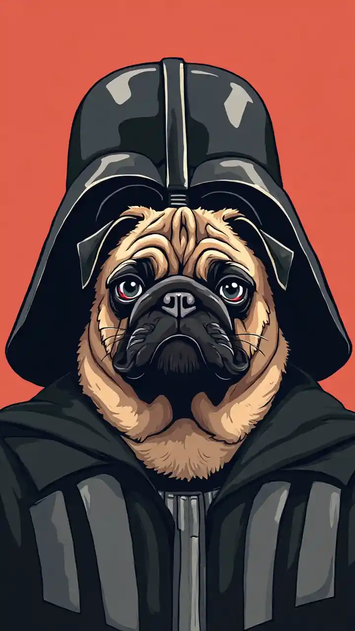 An Artistic Representation of Darth Vader's Pug Hybrid Face