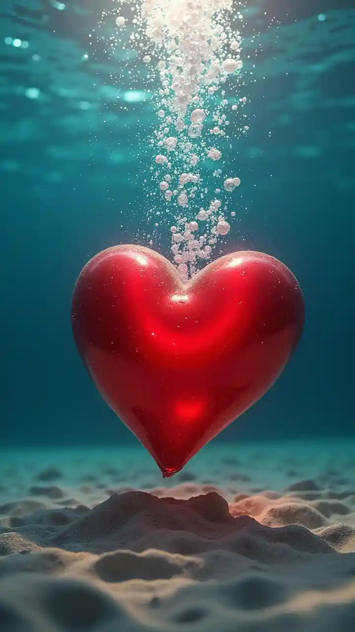 Giant Shiny Glowing Red Heart Underwater Art