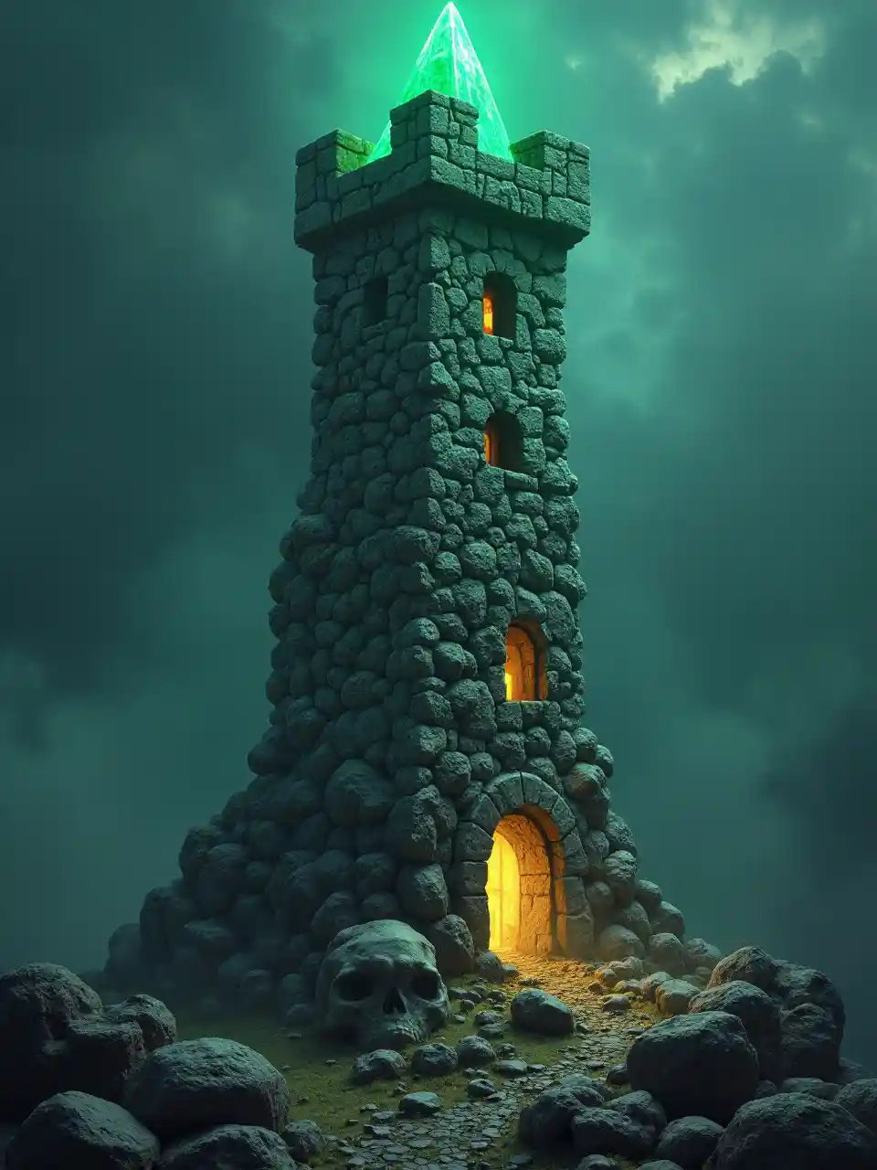 The Enigmatic Castle Tower of Bones and Crystals