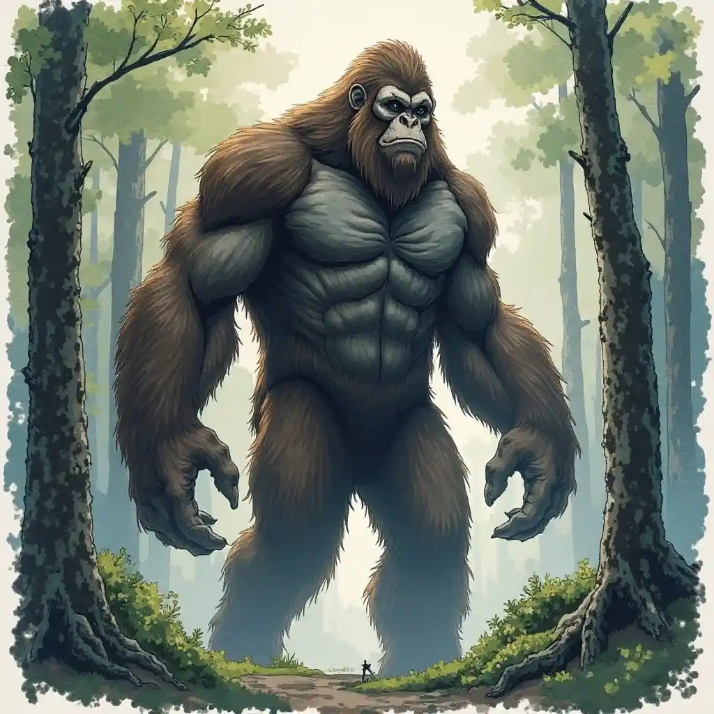 Aquarel Portrait of a Heroic Fantasy Bigfoot