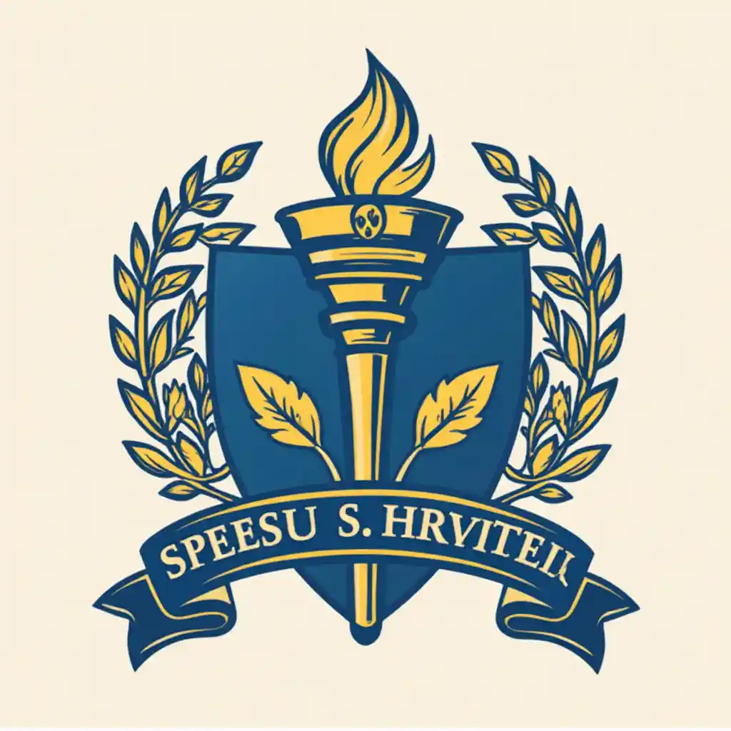 Symbolic Crest Logo for Educational Institutions with Torch and Shield