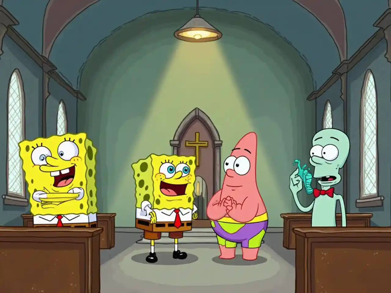 SpongeBob and Friends Pray in the Catholic Church