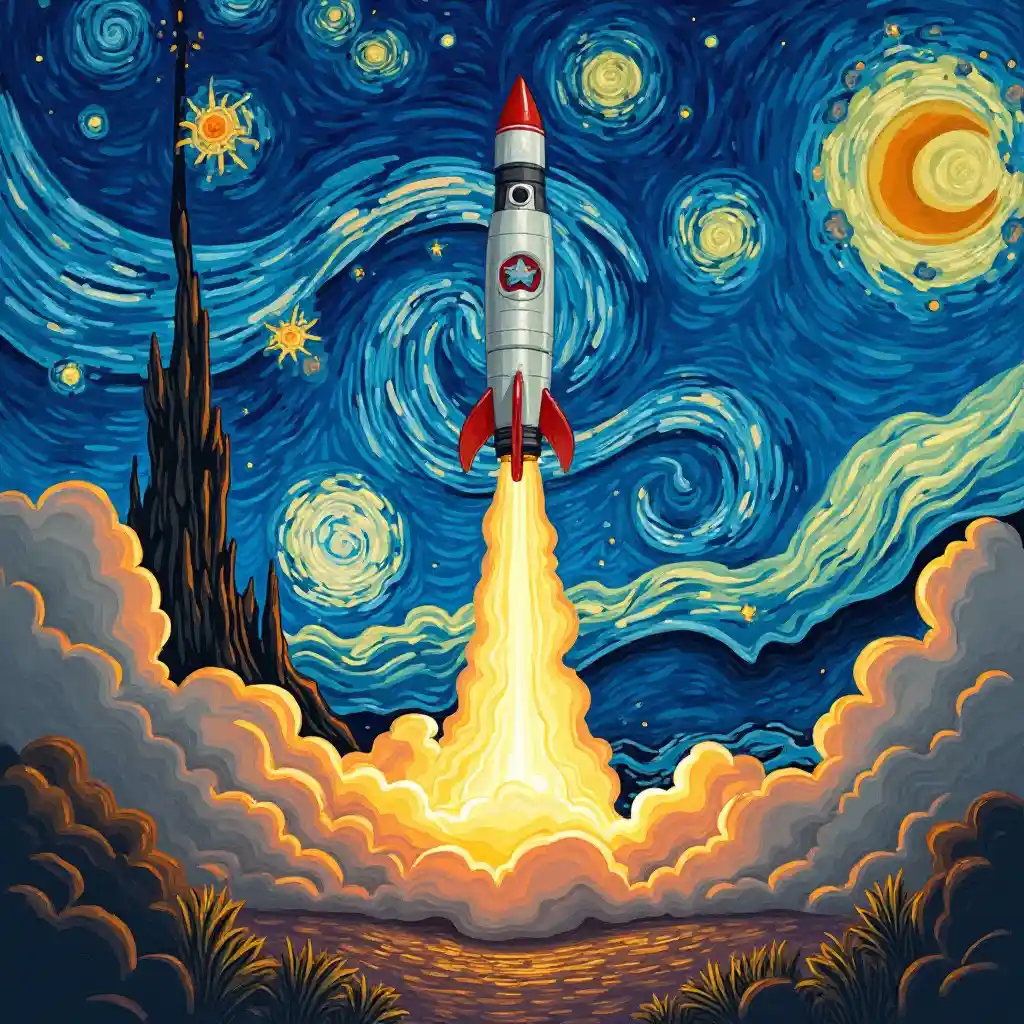 A Stunning Van Gogh-Inspired Rocket Launch Artwork