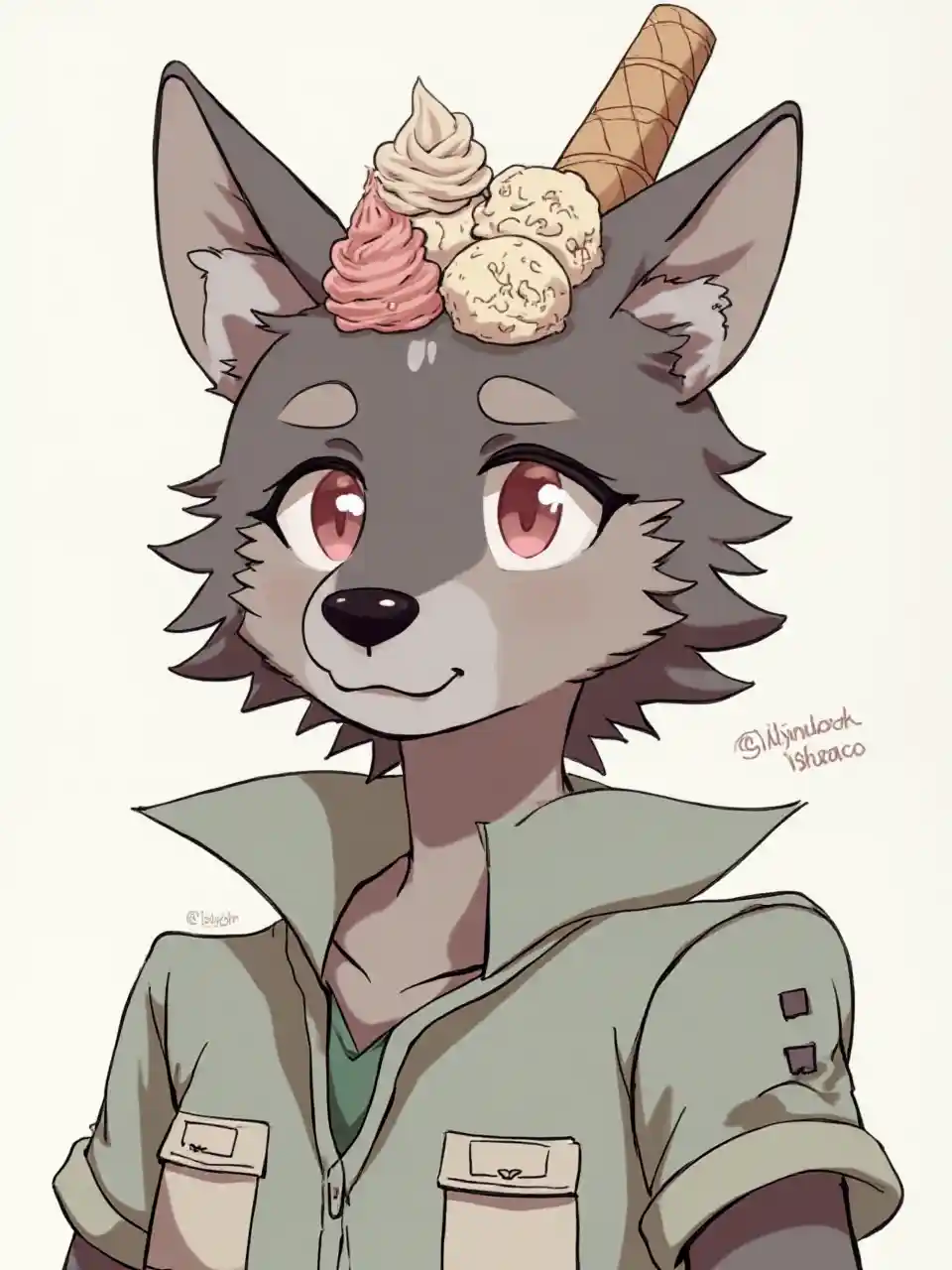 A Quirky Wolf with Ice Cream Hat Adventure