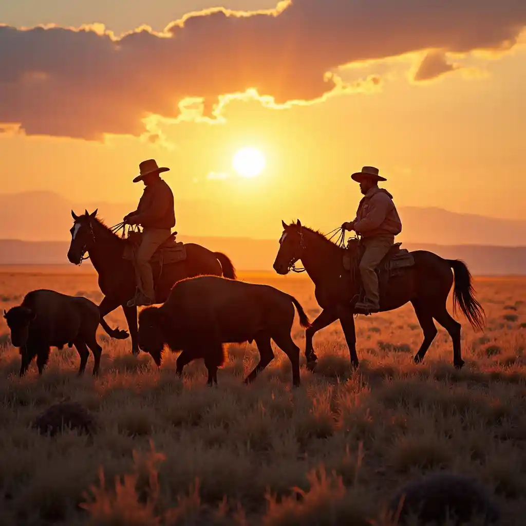 The Majestic Sunset Hunt of Native Americans on Horseback