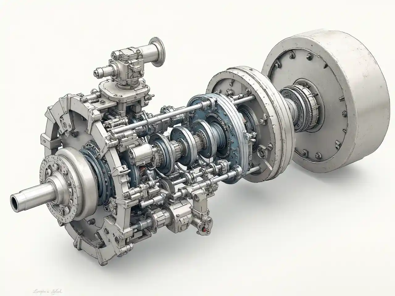 Detailed Technical Illustration of a Complex Machine Exploded View