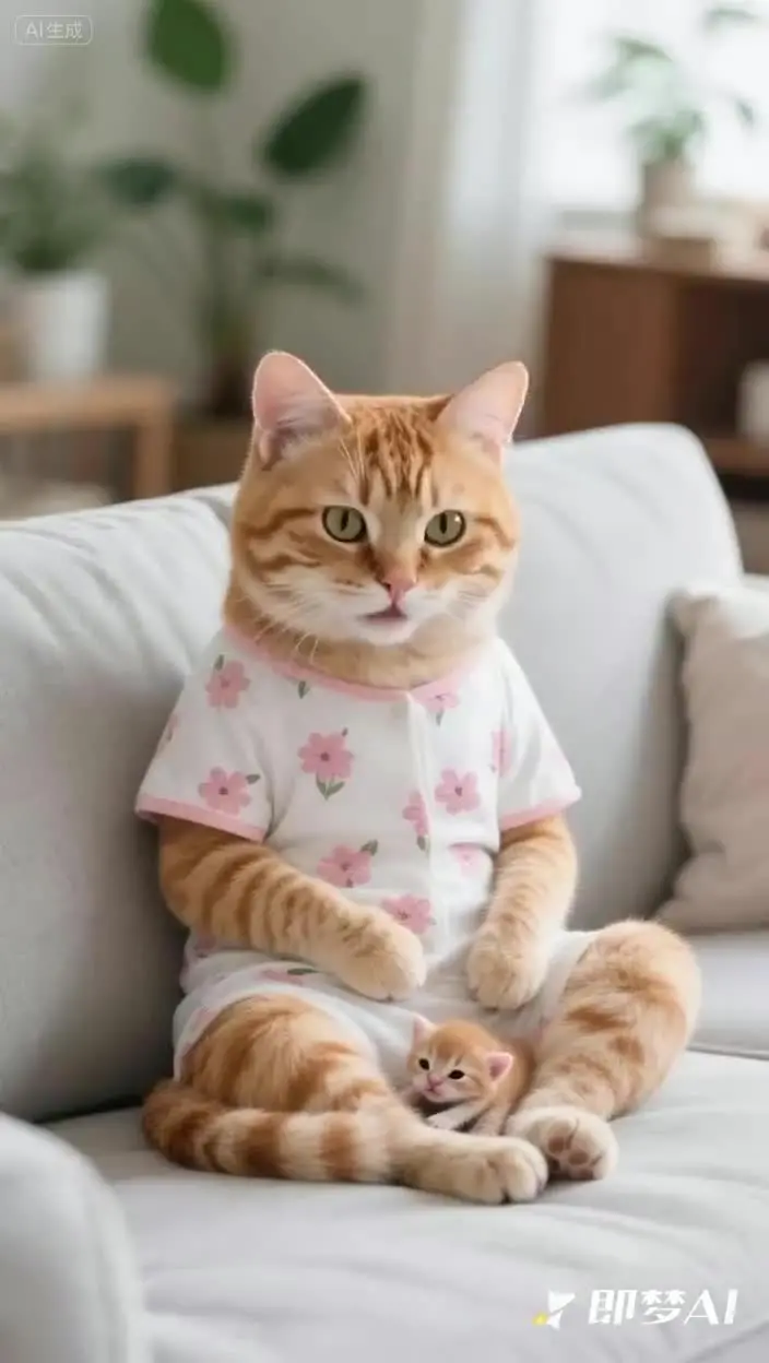 Adorable Ginger Cat Sings and Talks in Floral Pajamas