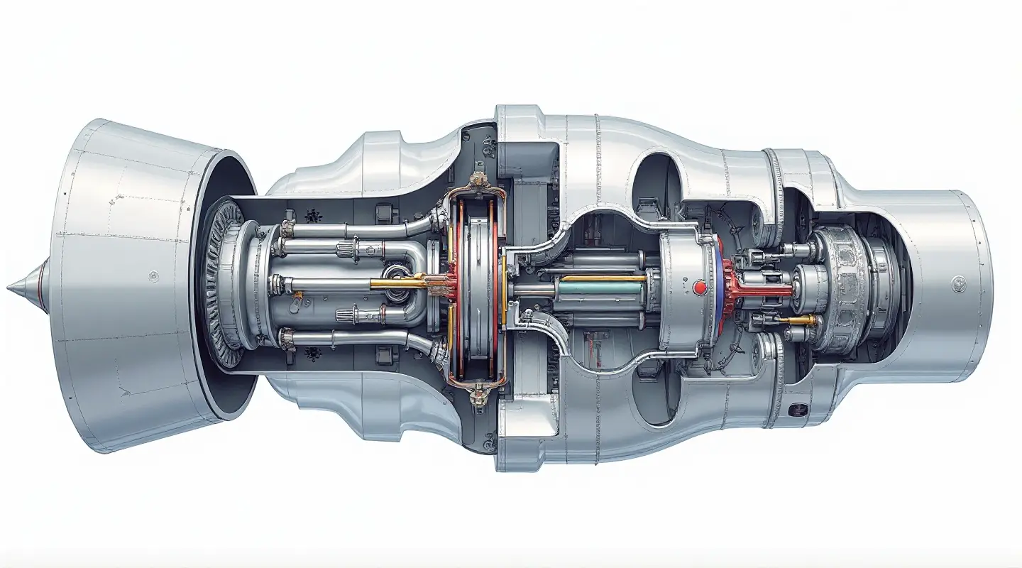 Detailed Cutaway Diagram of Modern Turbofan Jet Engine