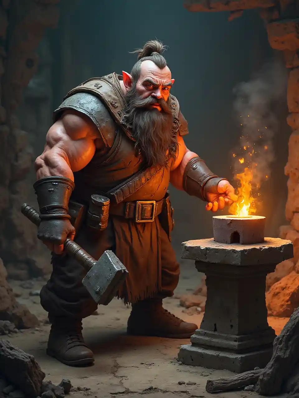 Un herrero enano muscular en Fiery Anvil Forge