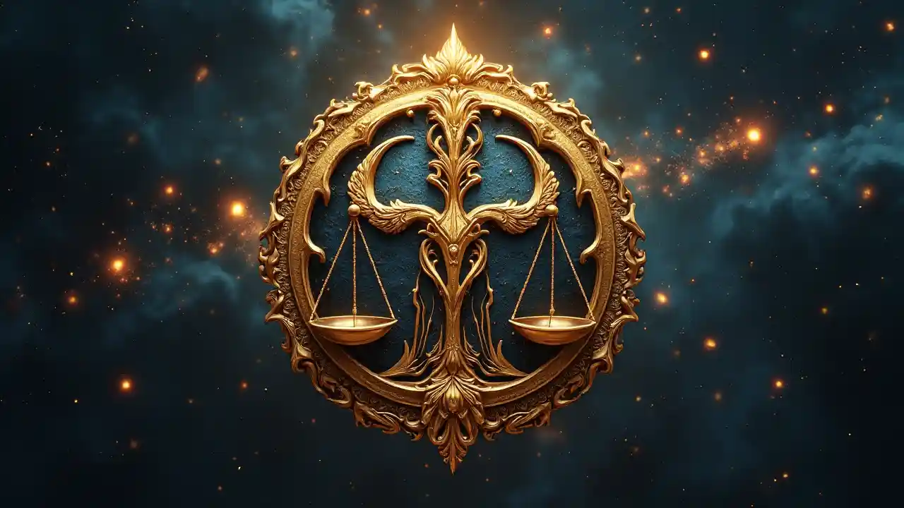 A Cosmic Golden Sigil with Scales and Glyphs