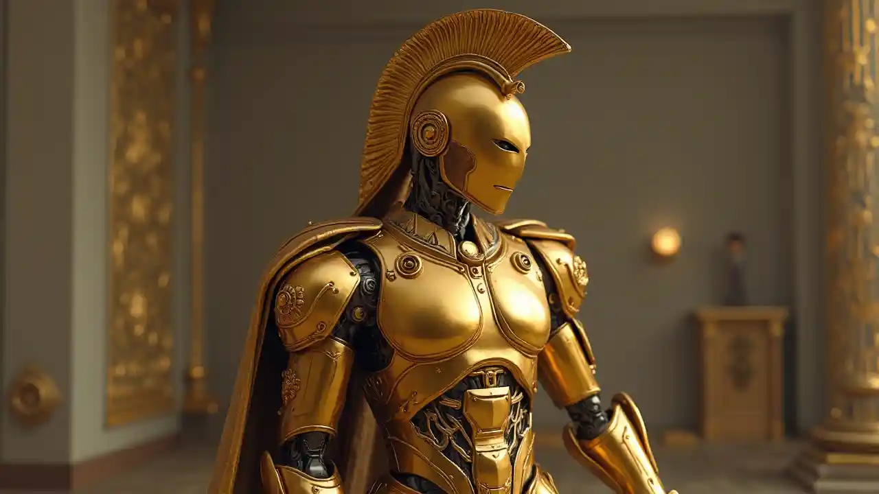 The Glorious Golden Robot Inspired by Ancient Greek Spartans