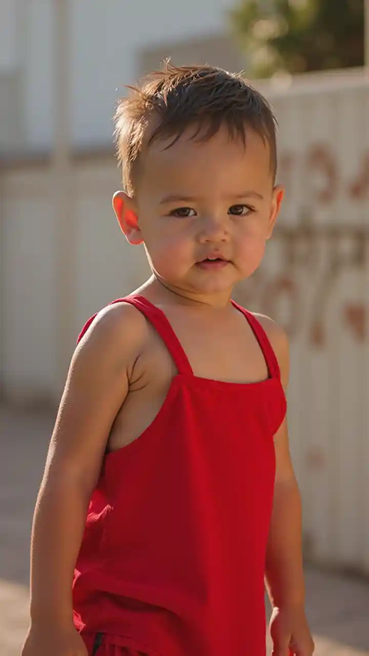 Adorable Baby Boy Dressed in a Red Singlet