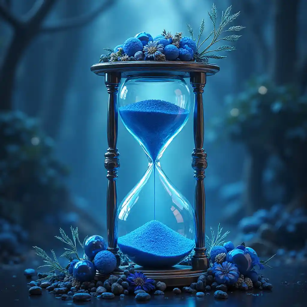 Artistic Representation of Time with Hourglass and Blue Elements