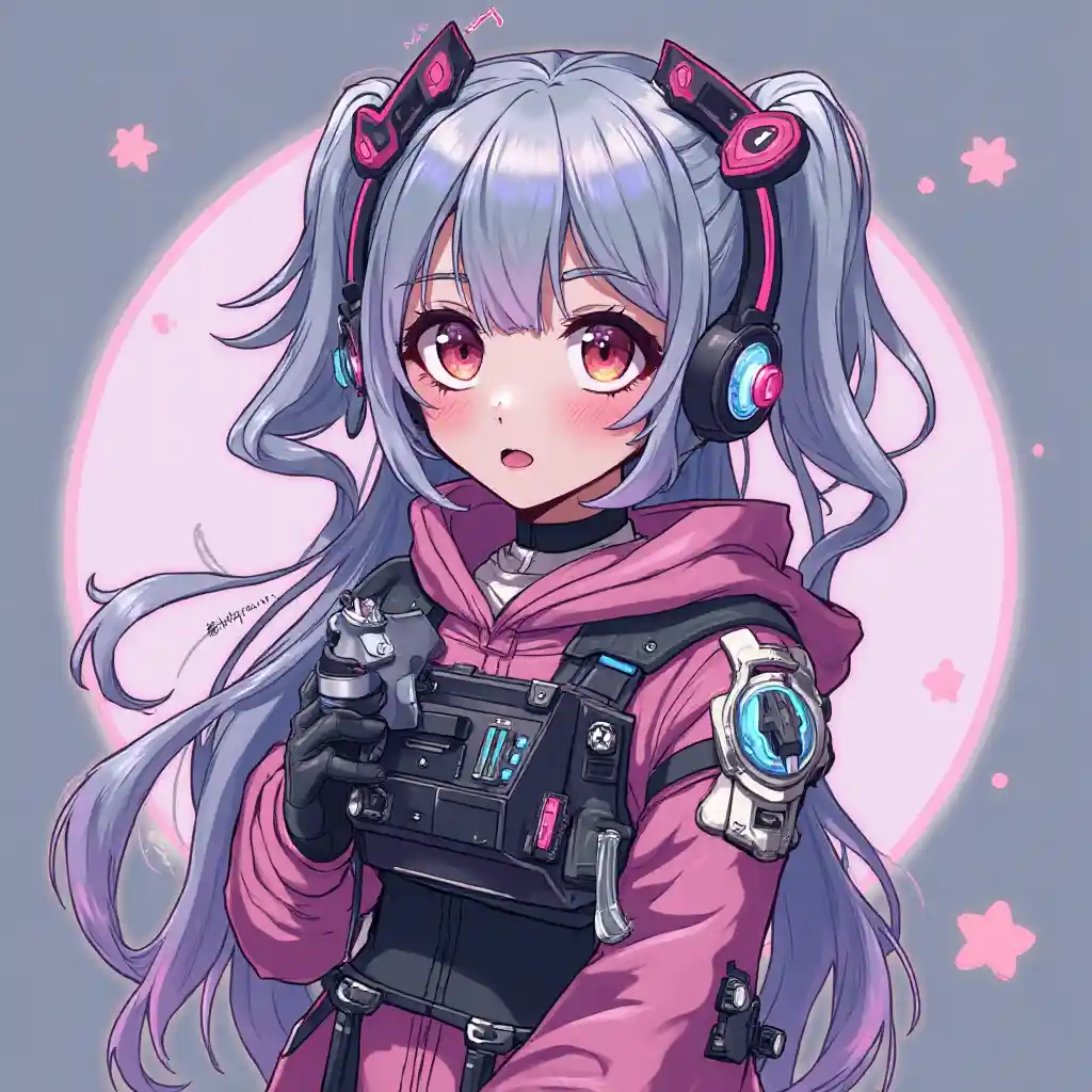 Charming Gamer Embracing Kawaii Cybercore Fashion with Angelic Flair