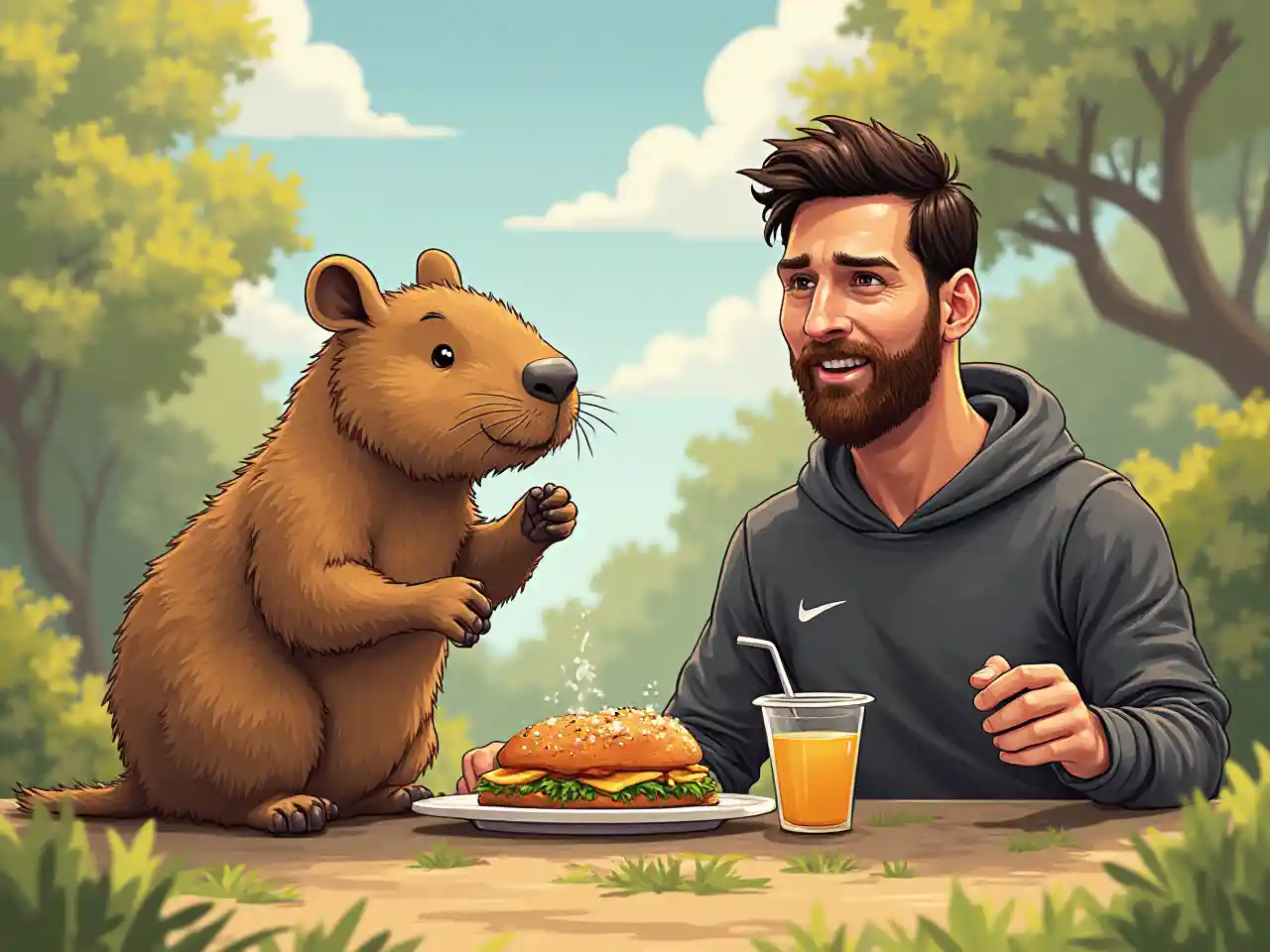 Capybara Enjoys Breakfast with Lionel Messi in Morning Delight
