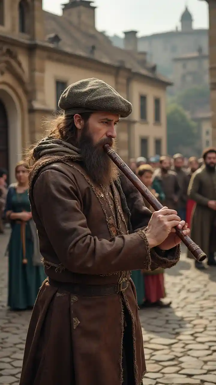 The Enchanting Performance of a Medieval Bard in the Town Square