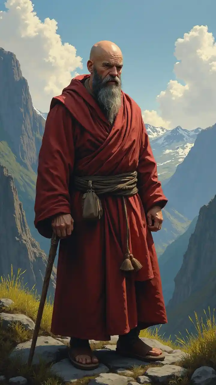 A Realistic Oil Painting of an Angry Monk