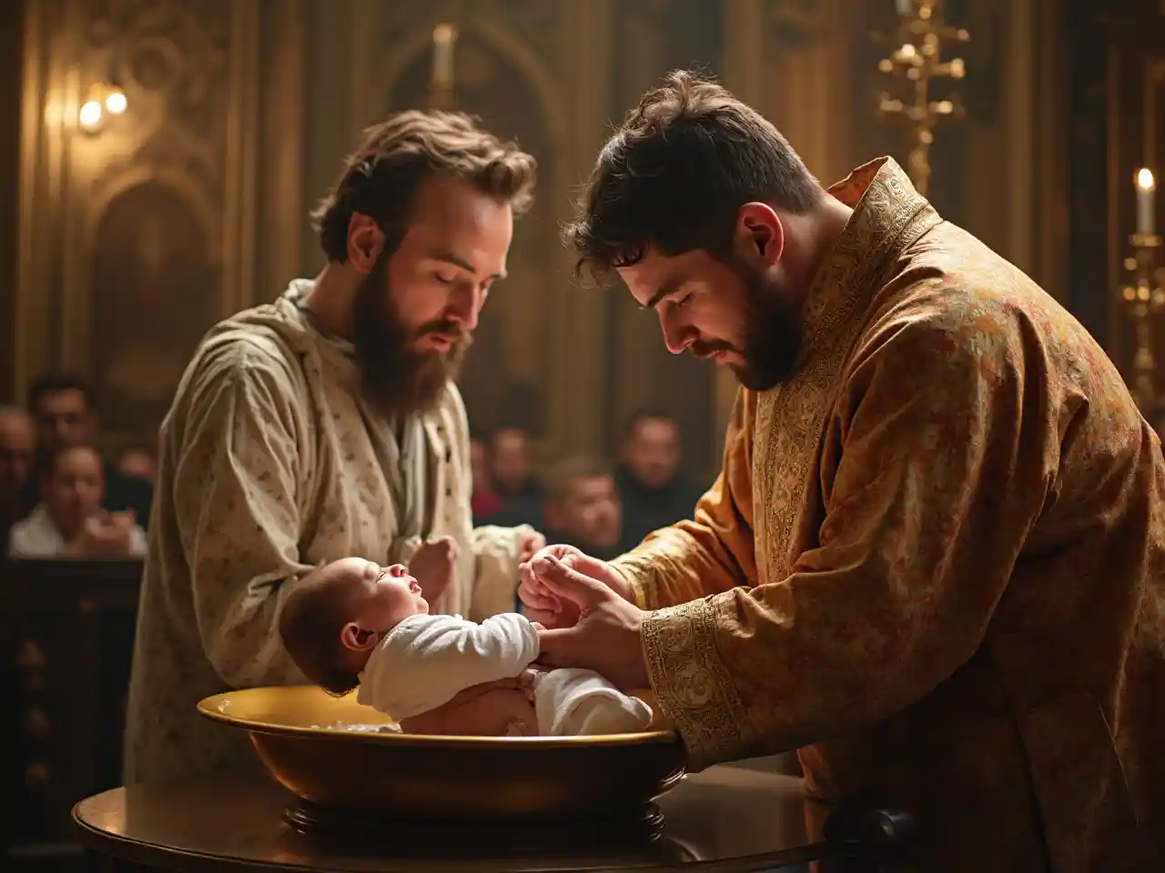 The Sacred Ritual of Baptism in a Grand Orthodox Church