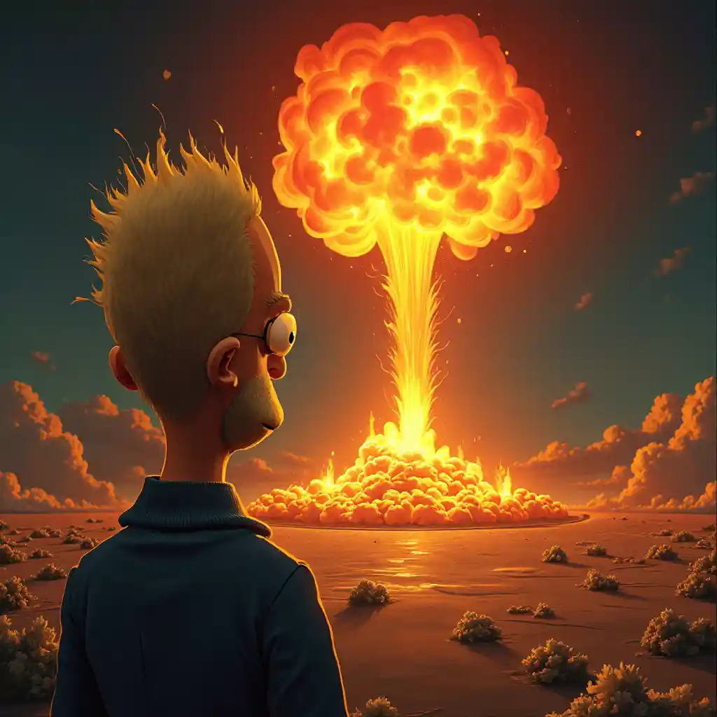 Mr. Burns Observing a Nuclear Explosion in Hyper-Realistic Detail
