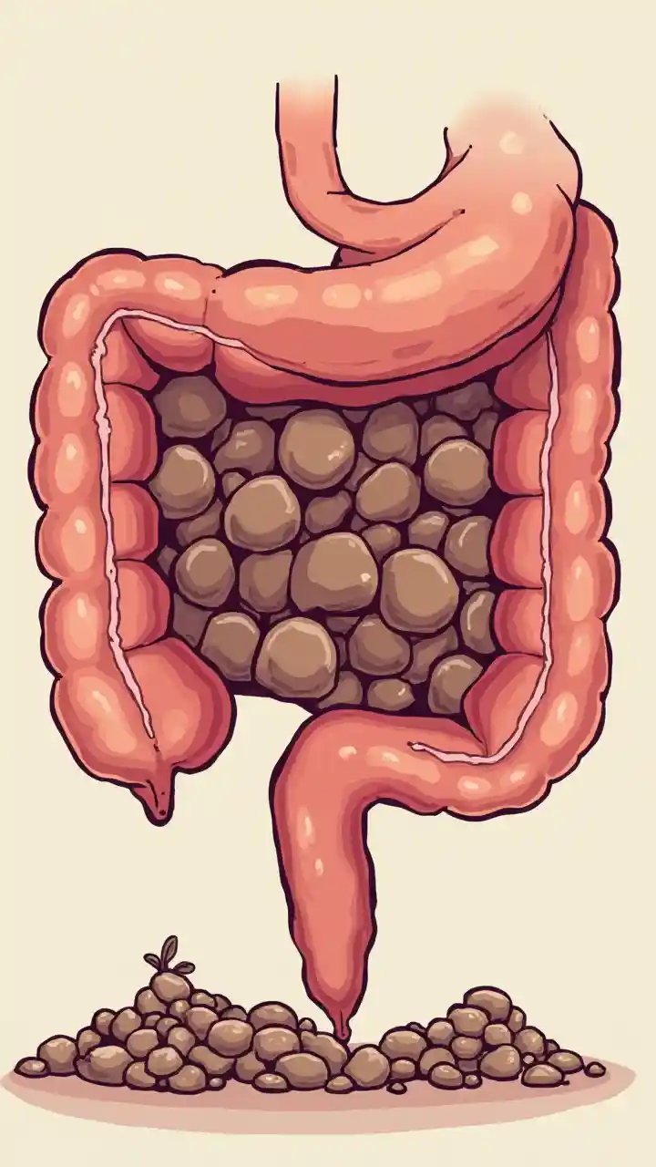 Illustration of Intestine with Brown Waste and Pixelated Pile
