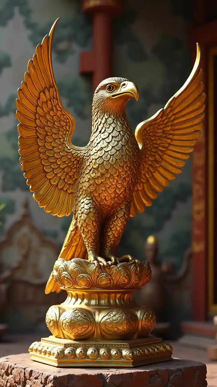 The Majestic Golden Eagle Statue in the Temple