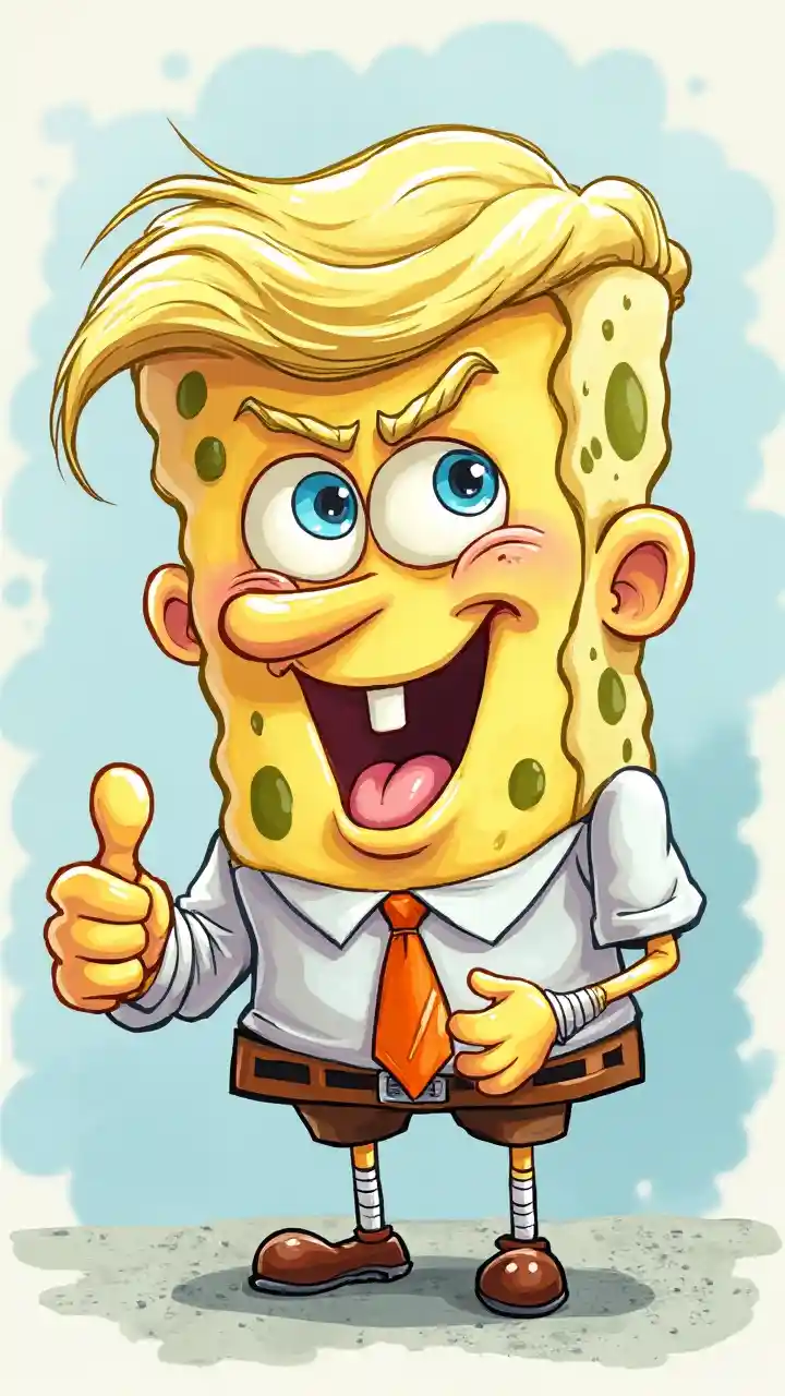 Spongebob Squarepants with Donald Trump's Hair Caricature