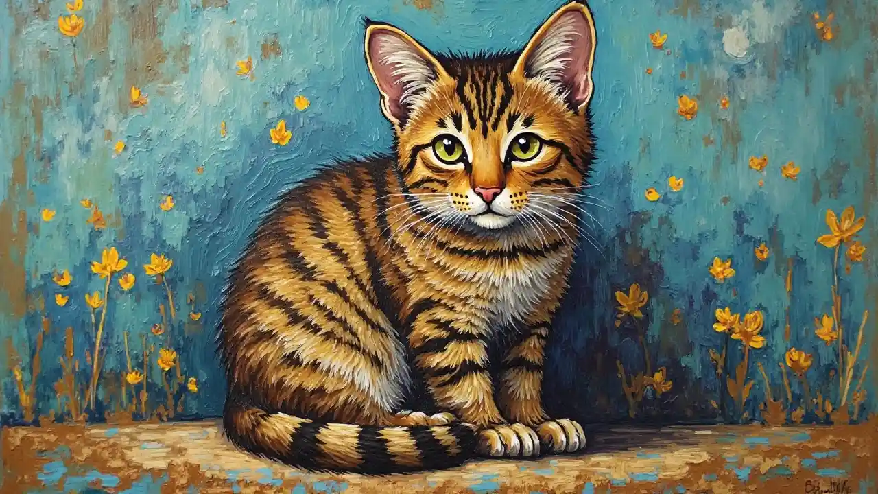 A Stunning Van Gogh Style Painting of a Tabby Cat