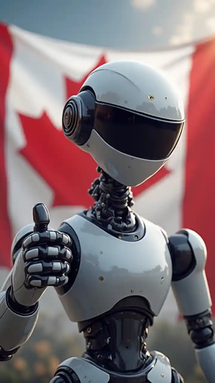 Cool Robot in Sunglasses with Canadian Flag Background