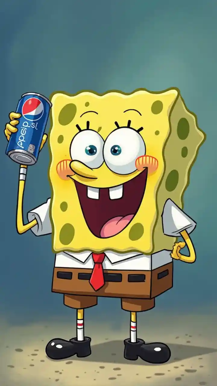 SpongeBob SquarePants Enjoys a Refreshing Can of Pepsi