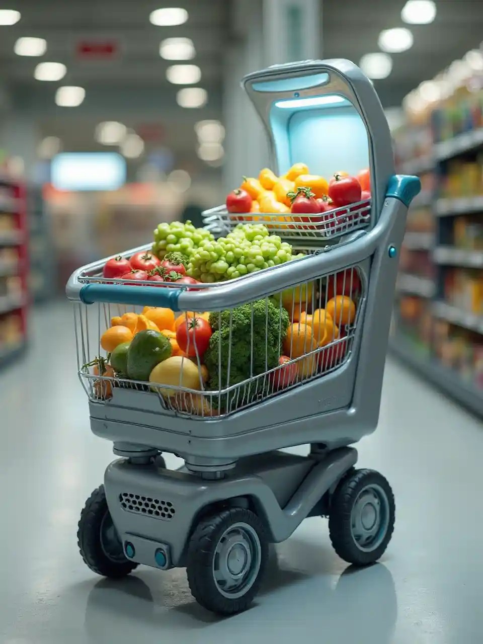 Revolutionary Shopping Cart with Integrated Cooler for Fresh Produce