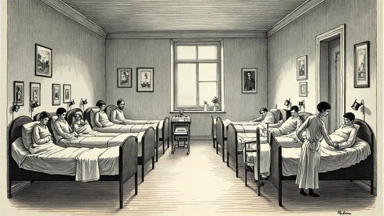 Illustration of a Busy Victorian Hospital Ward