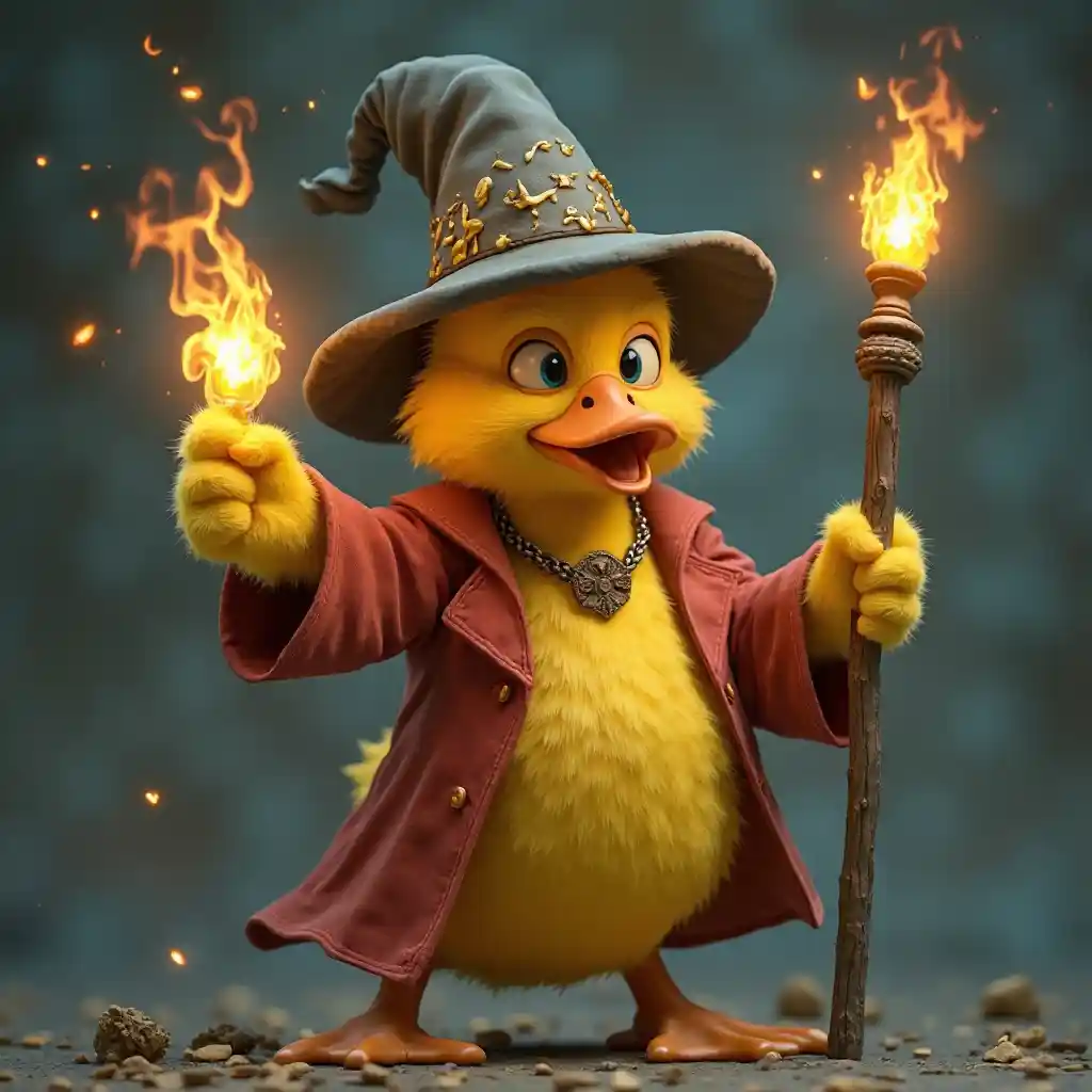 The Magical Adventures of a Sorcerer Duck Casting Fire Spells