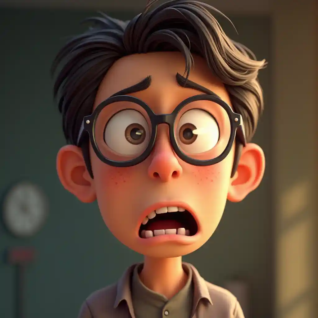 Expression of Shock and Annoyance in Pixar Cartoon Style