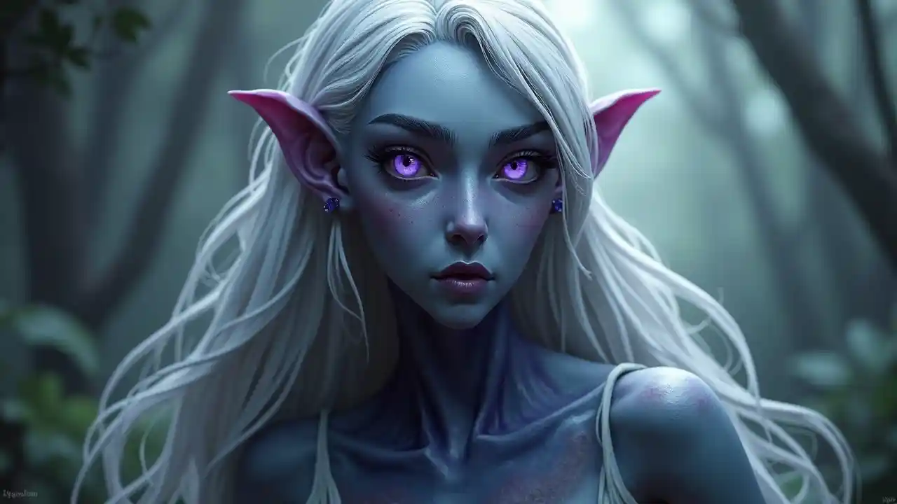 Highly Detailed Drow Female Character in Realistic Setting