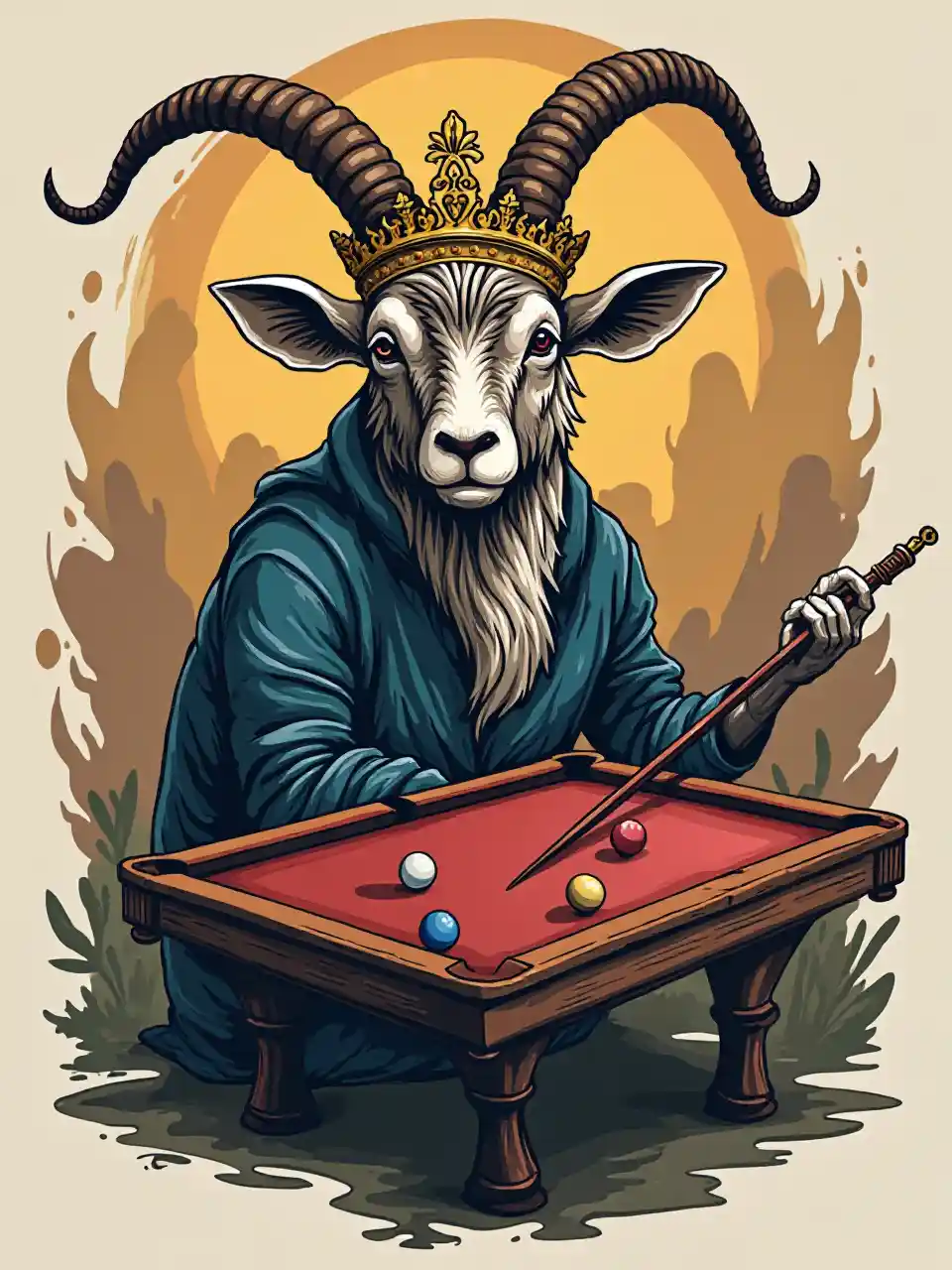 Design Inspiration for Goat Logo Featuring Crown and Billiard Table