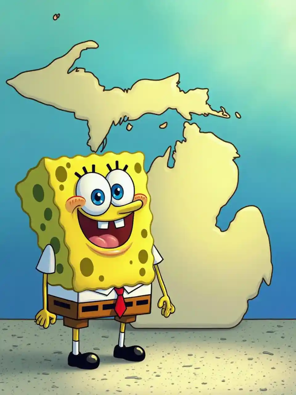 Spongebob Squarepants Exploring Michigan in Cartoon Style