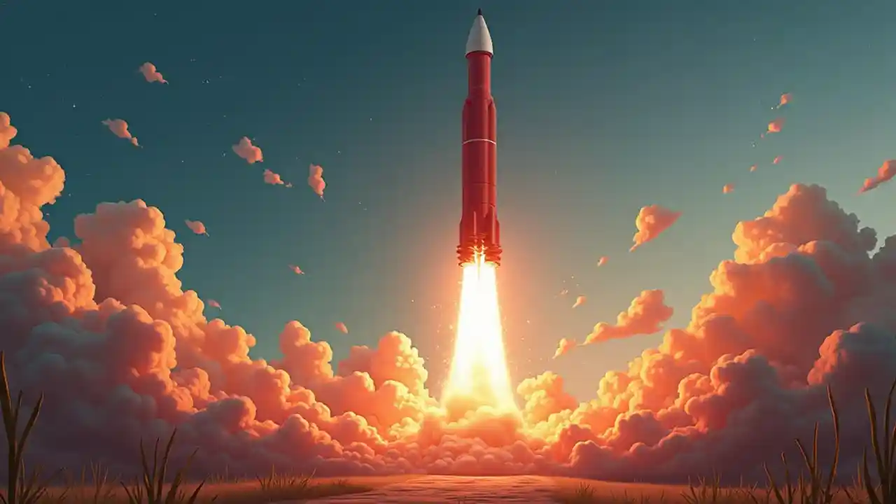 The Spectacular View of a Red Rocket Explosion in the Sky