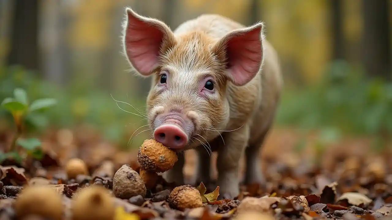 The Joyful Journey of a Pig Eating Acorns