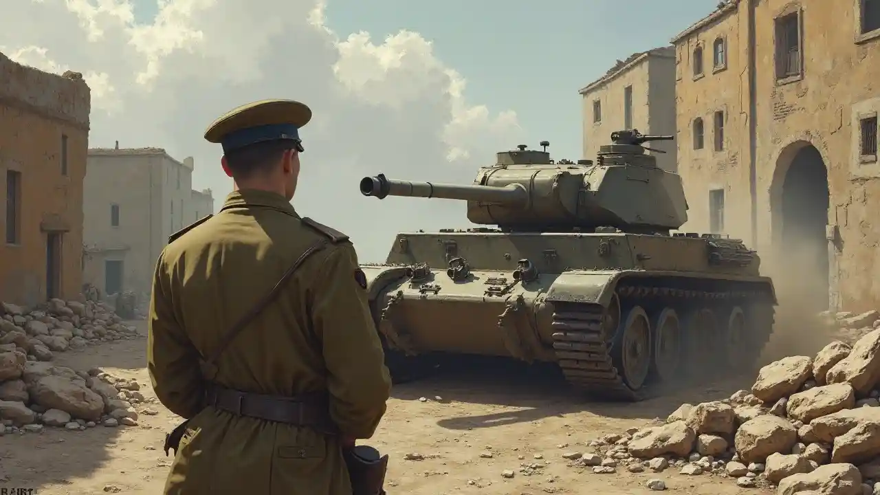 Depiction of a World War II Officer in Battle Scenery