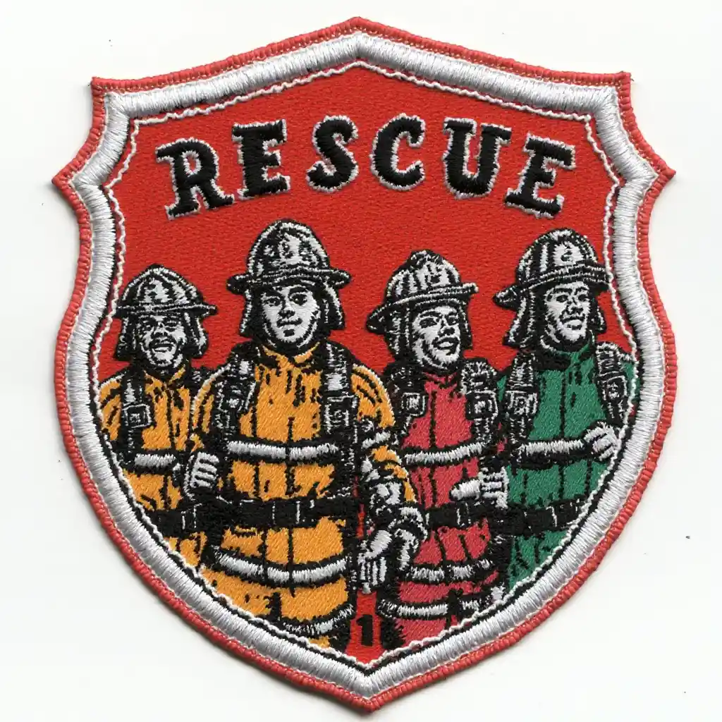 Illustration of Firefighters on a Shield Patch Design