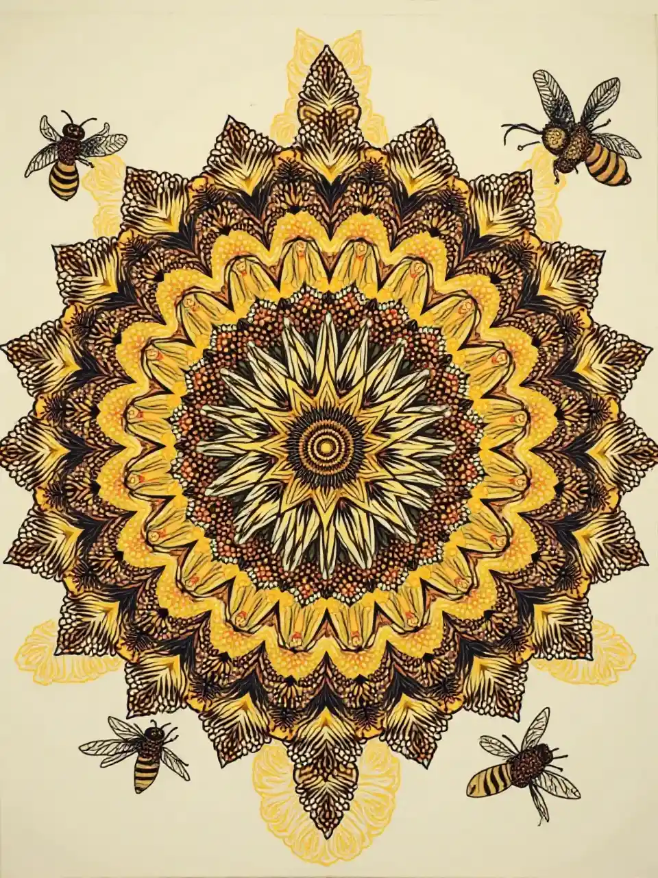 Artistic Representation of Honeycomb Mandala Bees