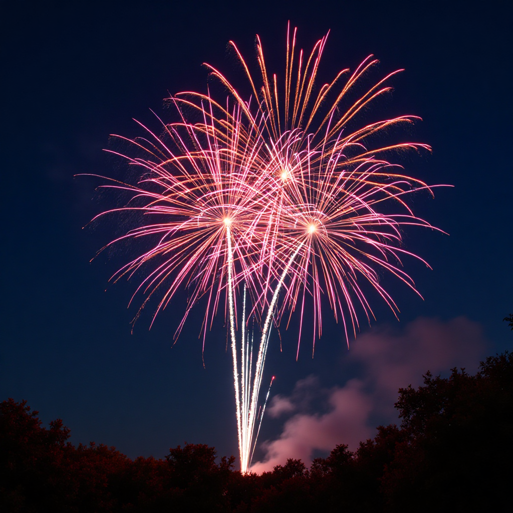 The Splendor of Brightly Colored Fireworks at Night