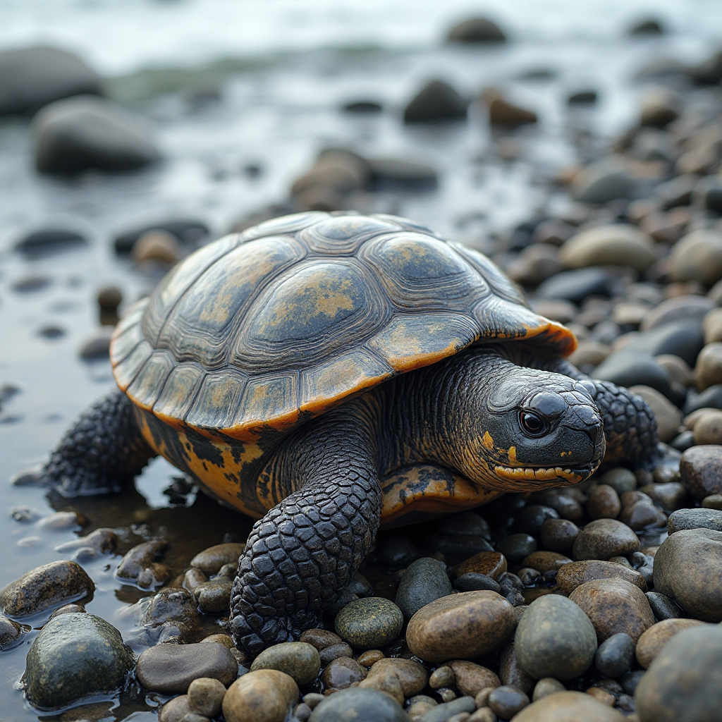 The Beauty of a Majestic Turtle Shell on Rocky Shore