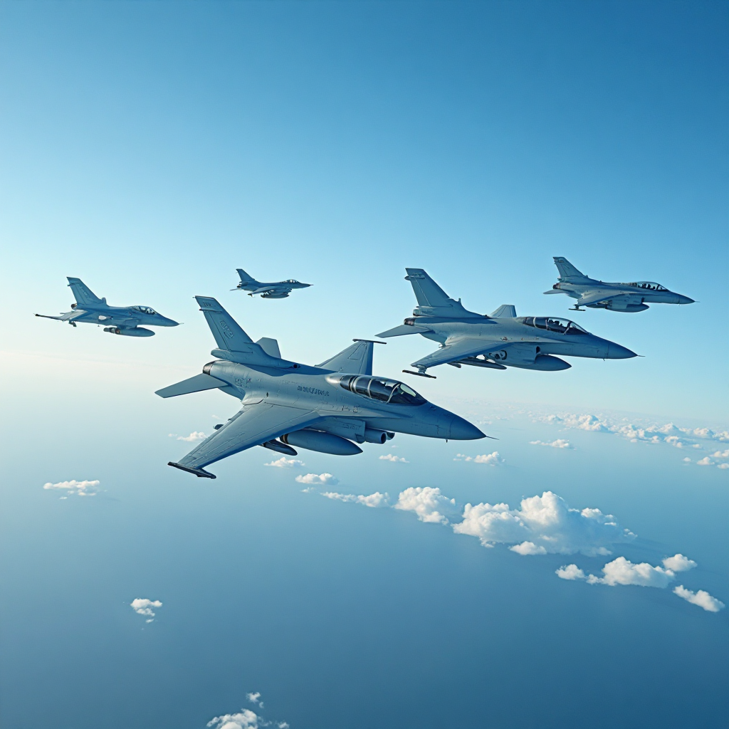 Military Jets Maneuvering Under a Clear Blue Sky