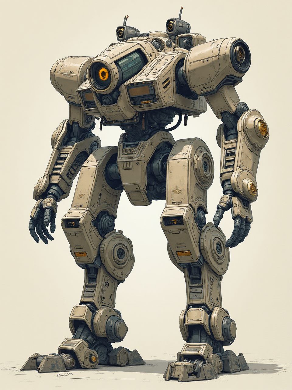 Intricate Design and Technical Aspects of a Bipedal Mech Blueprint