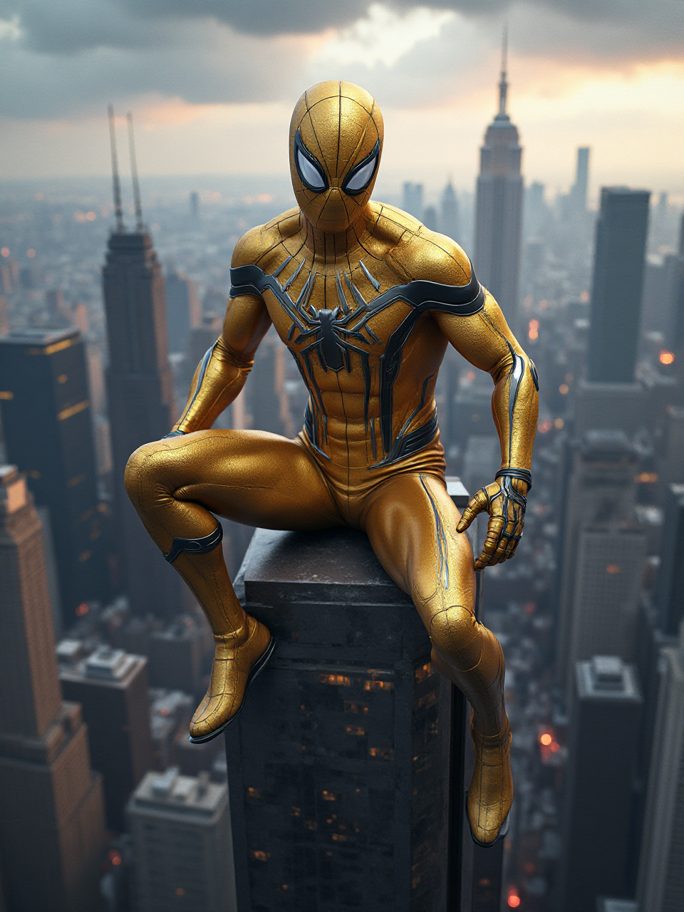 Hyper-Realistic Spider-Man in Golden and White Color Scheme